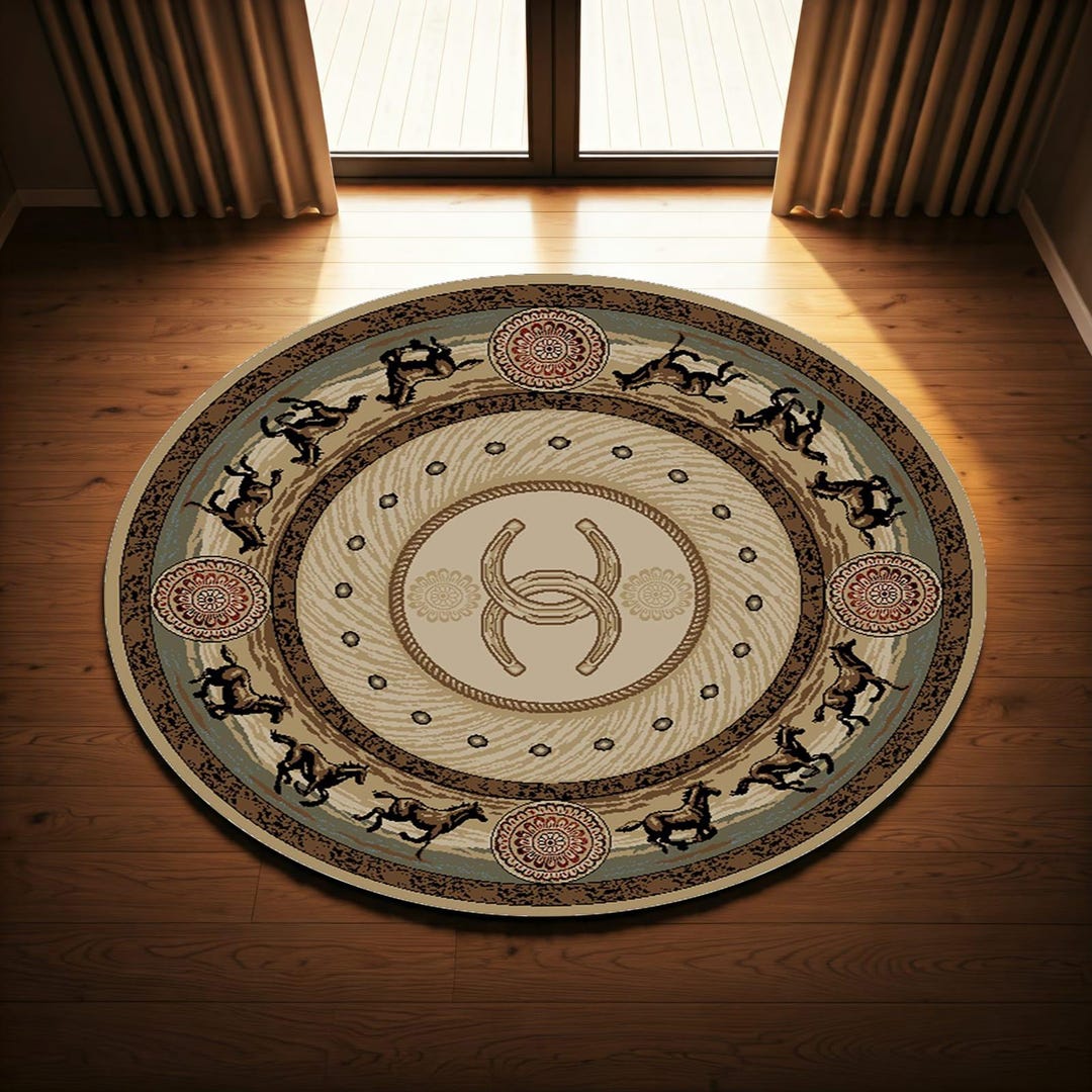 Horse Rug, Horseshoe Rug, South American Decor Rug, Rustic Round Rug ...