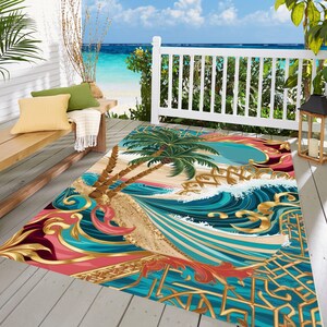 Hawaii Themed Rug, Palm Tree Rug, Tropical Area Rug, Waterproof Rug ...