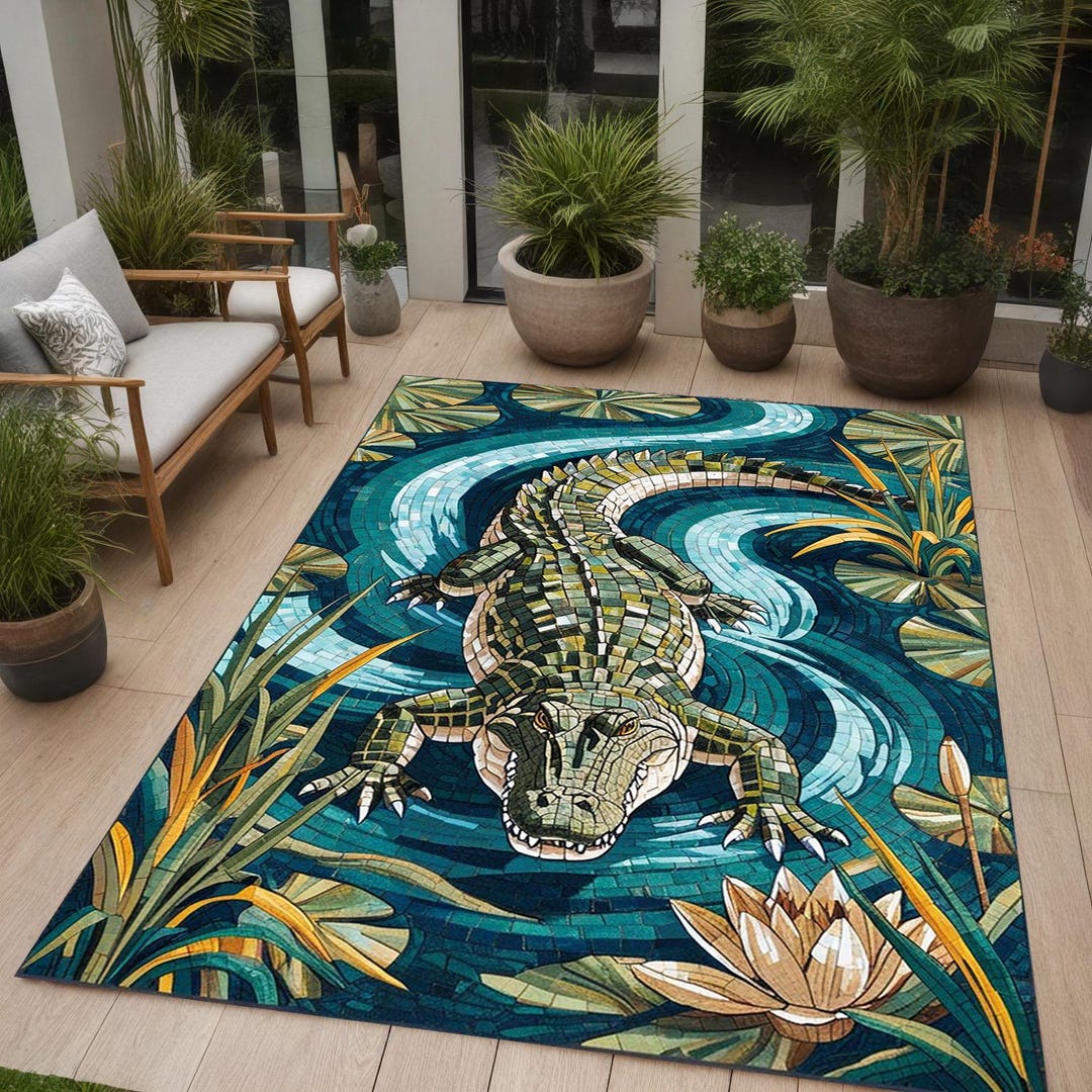 Crocodile Rug, Alligator Rug, Mosaic Rug, Hawaii Themed, Waterproof Rug ...