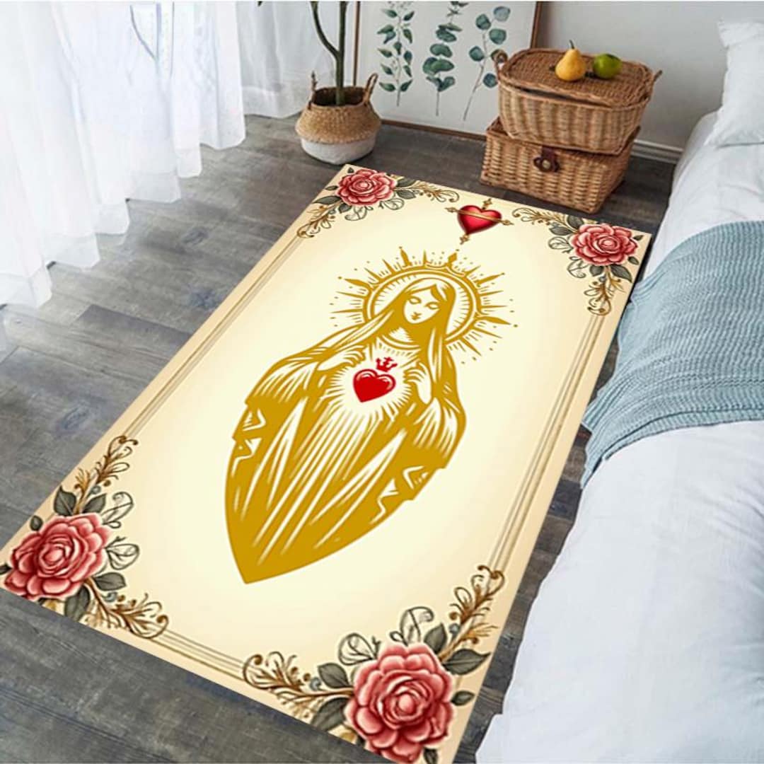 Sacred Heart Virgin Mary Prayer Mat: Catholic Home Decor Rug (digital ...