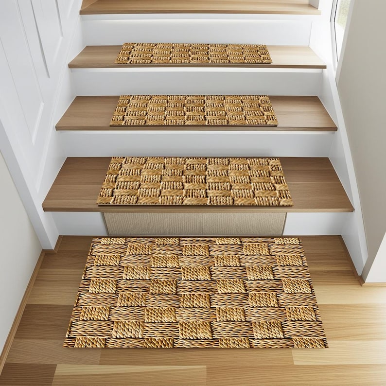 Rustic Boho Stair Tread, Natural Jute Look, Cottagecore Farmhouse Decor ...