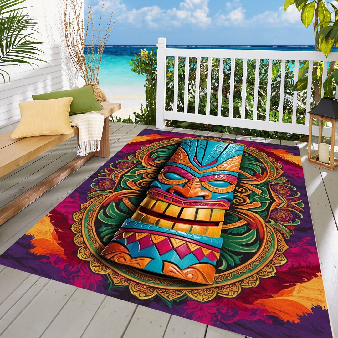 Tiki Mask Rug, Colorful Tiki Mask Mat, Hawaii Decor,hawaii Themed ...