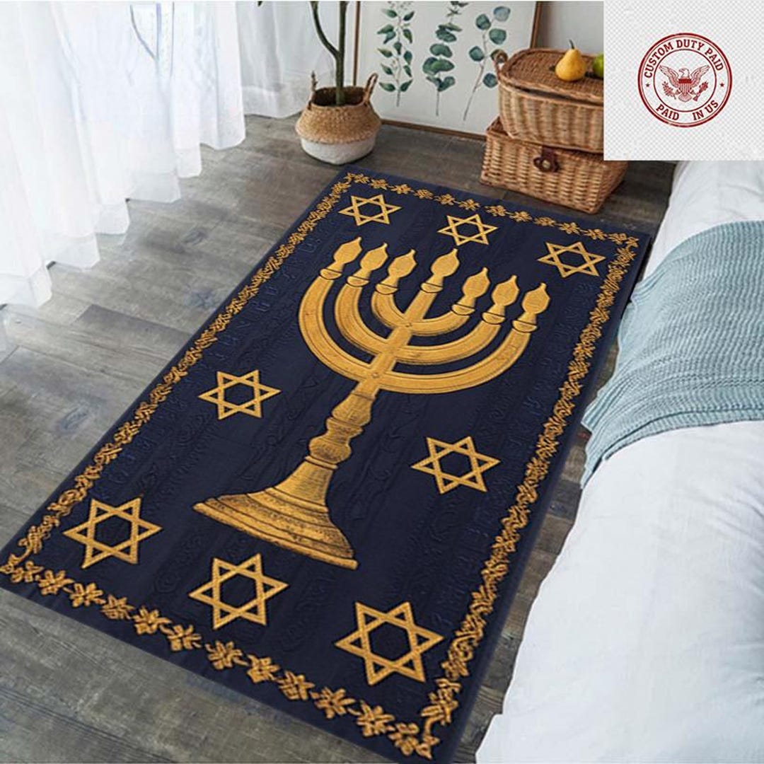 Jewish Dijital Print Mat Prayer Mat, Non-slip Menorah Rug, Seven ...