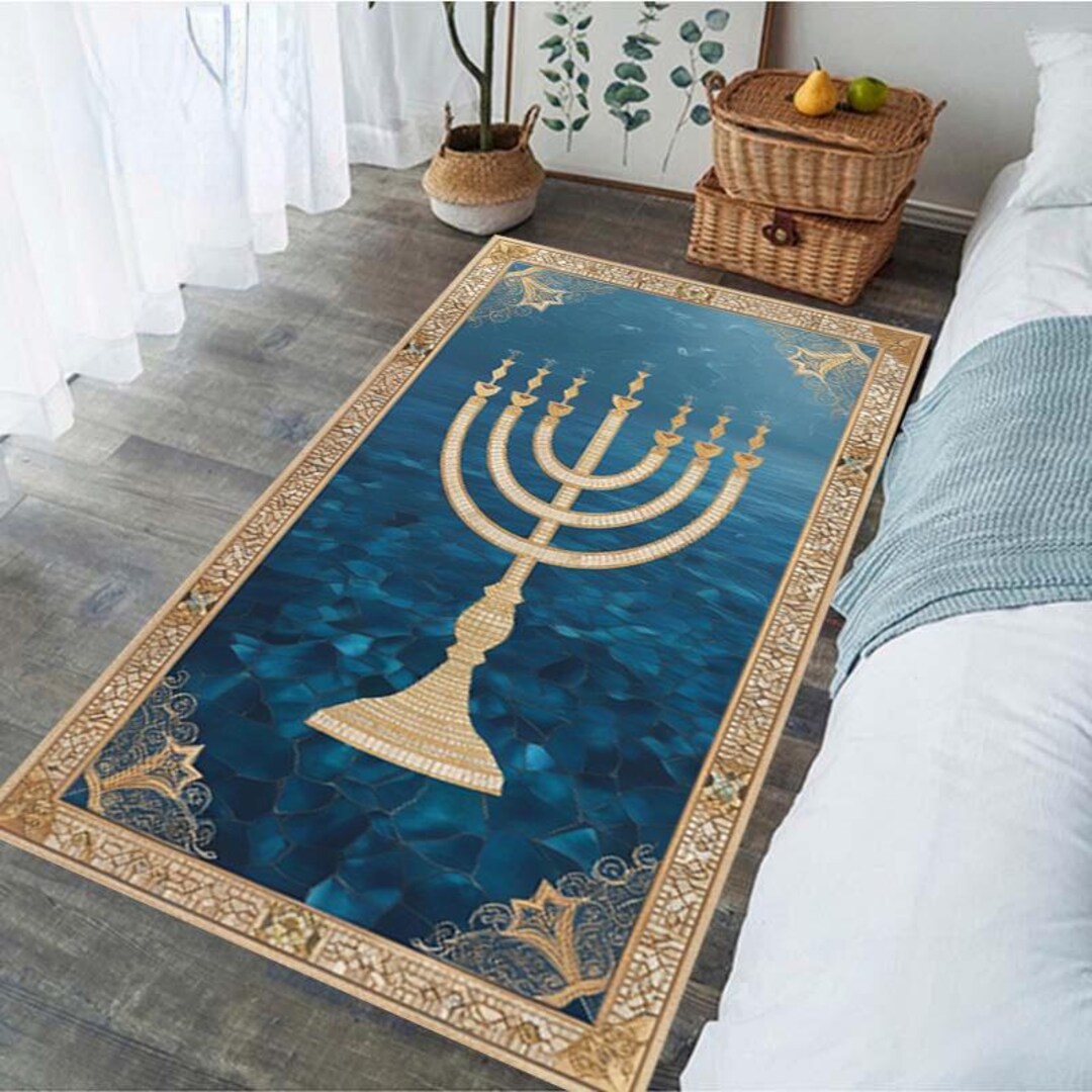 Menorah Prayer Rug: Jewish Gift, Non-slip Mat - Etsy