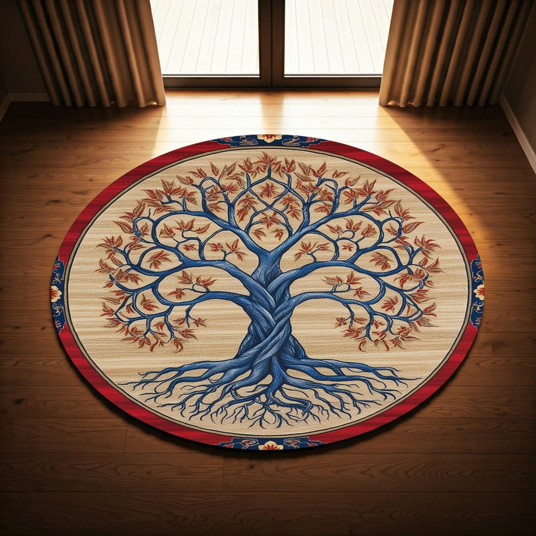 Tree of Life Round Rug, Tree of Life Symbol Rug, Ethnic Tree of Life ...