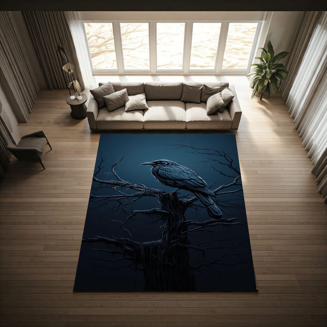 Raven Rug, Gothic Rug, Dark Rug, Spooky Rug, Mystical Rug, Eerie Rug ...