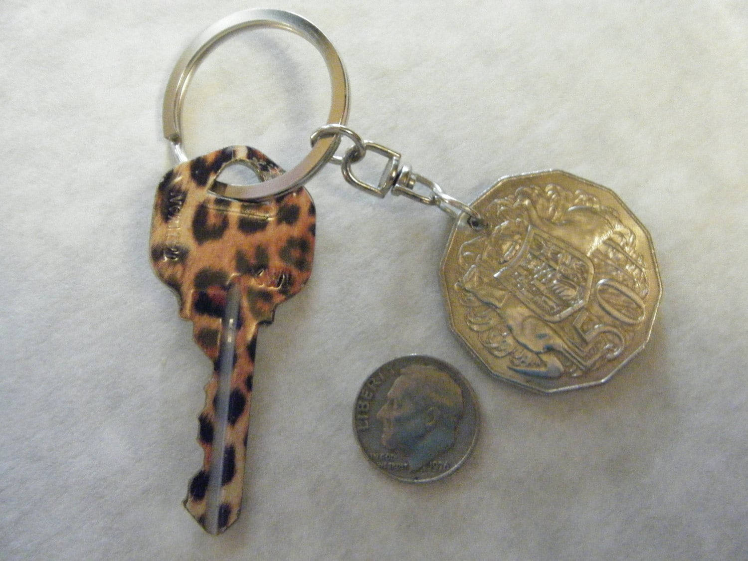 Australian 50 Cent Kangaroo and Emu Steel Coin Keychain For Men and Women