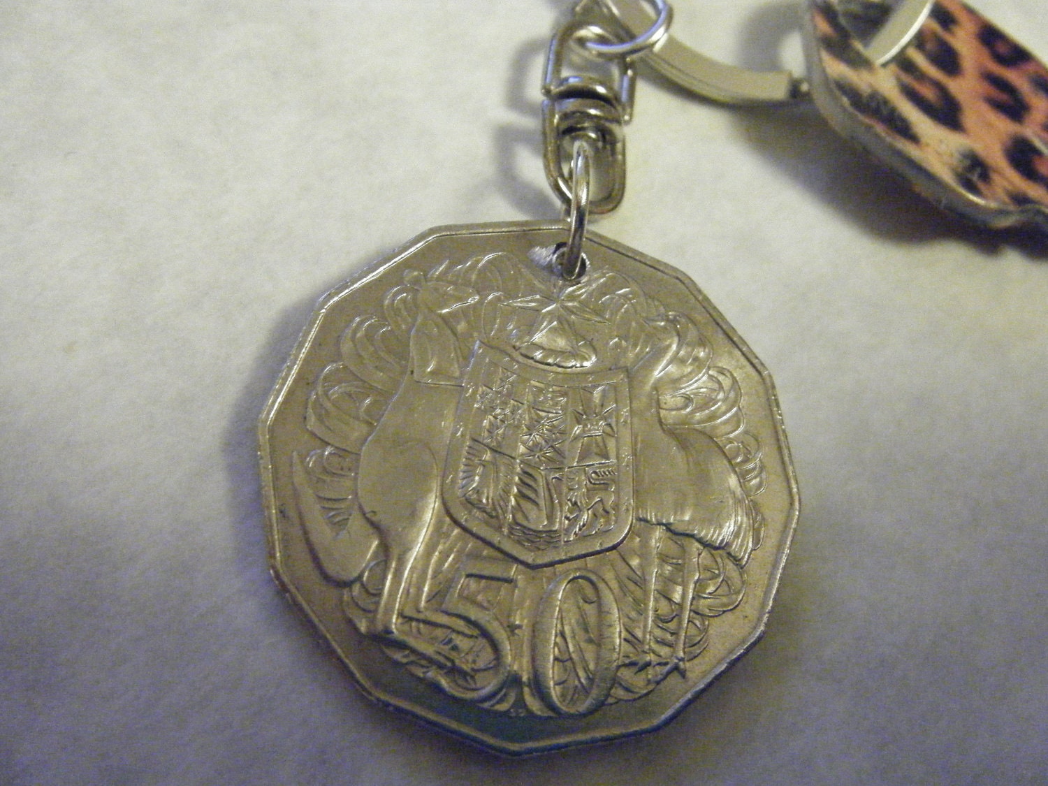 Australian 50 Cent Kangaroo and Emu Steel Coin Keychain For Men and Women