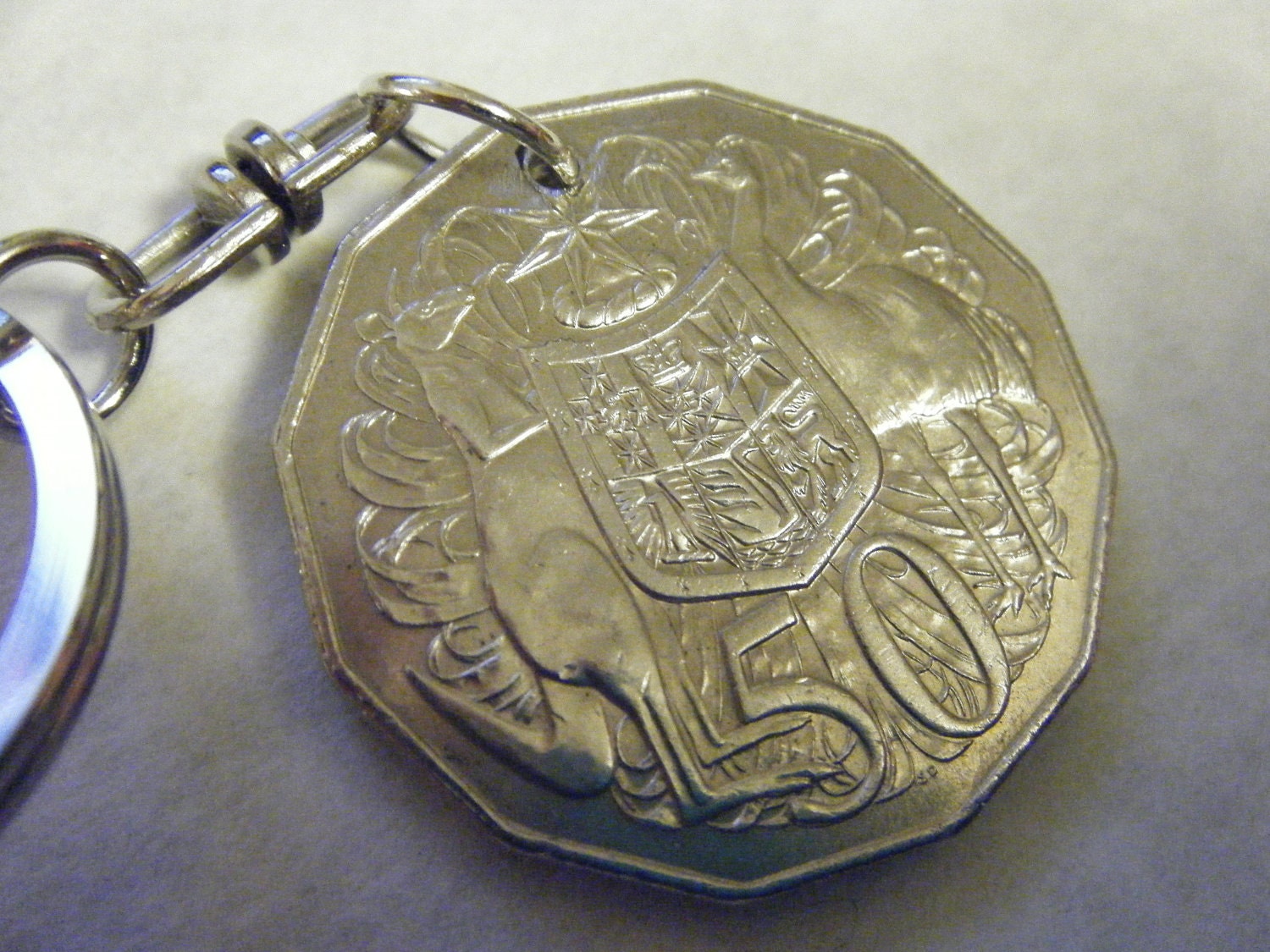 Australian 50 Cent Kangaroo and Emu Steel Coin Keychain For Men and Women