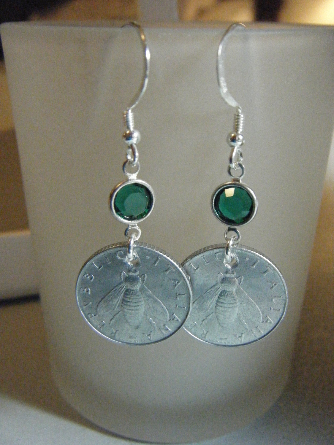 Italian Lire Bee Coin Emerald Green Swarovski Crystal Dangle - Etsy