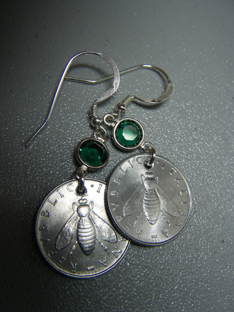 Italian Lire Bee Coin Emerald Green Swarovski Crystal Dangle - Etsy