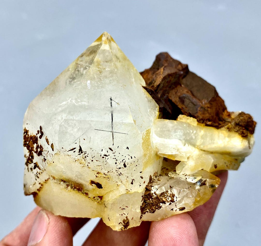 206 Gram Rare Unique Siderite With Rutile Quartz Crystal Specimen From ...