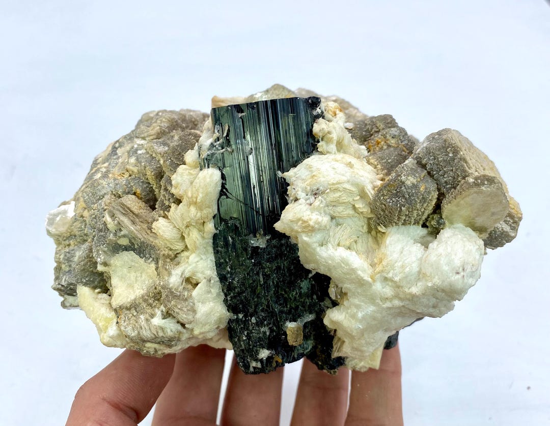 1636 Gram Natural Black Tourmaline With Mica & Albite Raw Crystal ...
