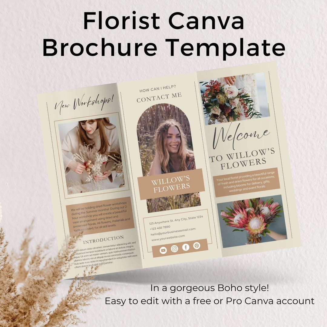 Boho Florist Brochure Canva Template, Floral Pricing Guide - Etsy