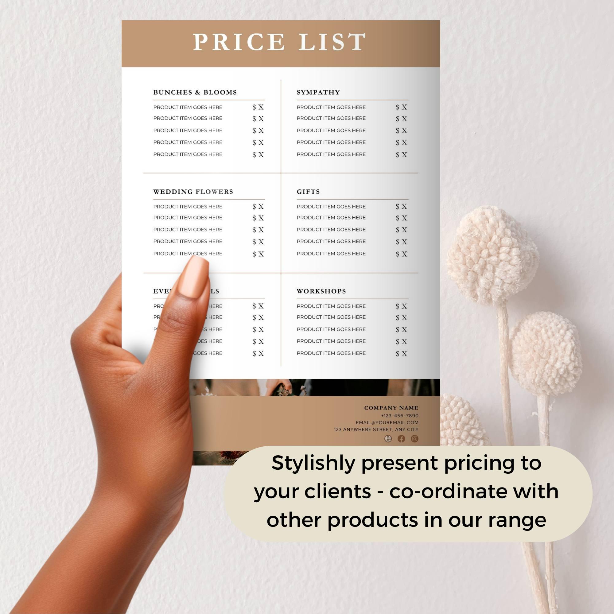 Editable Florist Price List Canva Template, Modern Floral Pricing Sheet ...