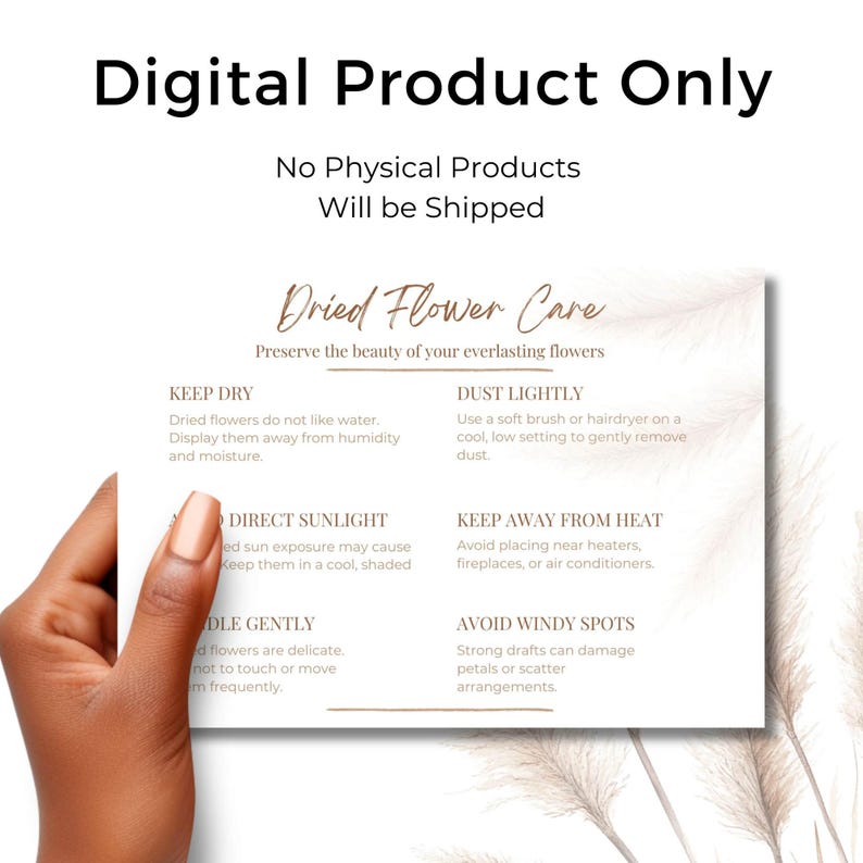 Dried Flower Care Card for Florists Template, Printable Florist Care ...