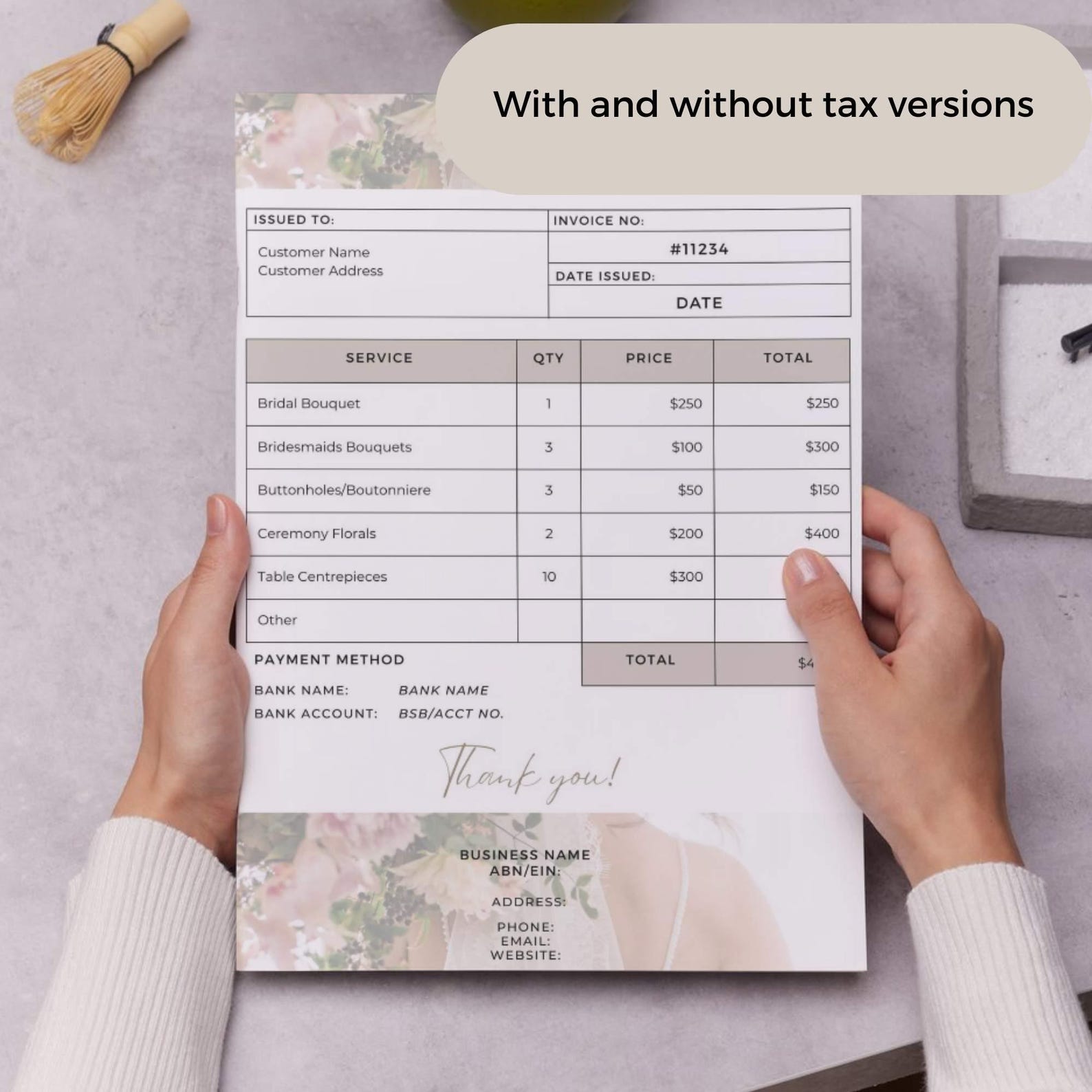 Wedding Florist Invoice Template Bundle | Editable Canva Floral Invoice ...