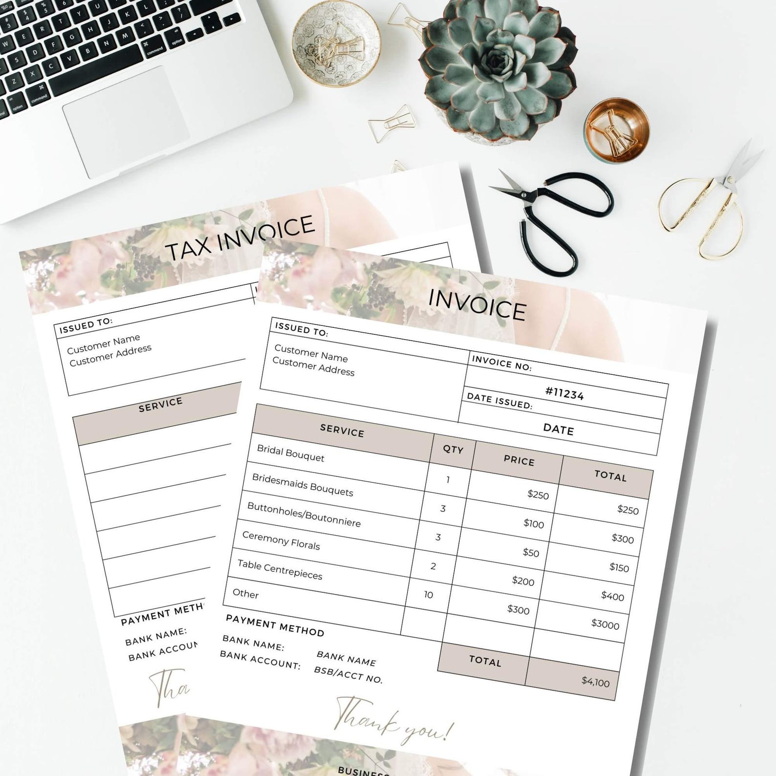 Wedding Florist Invoice Template Bundle | Editable Canva Floral Invoice ...