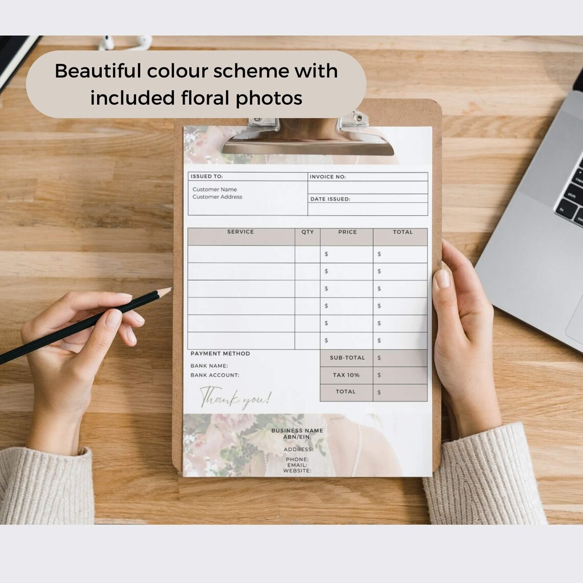 Wedding Florist Invoice Template Bundle | Editable Canva Floral Invoice ...