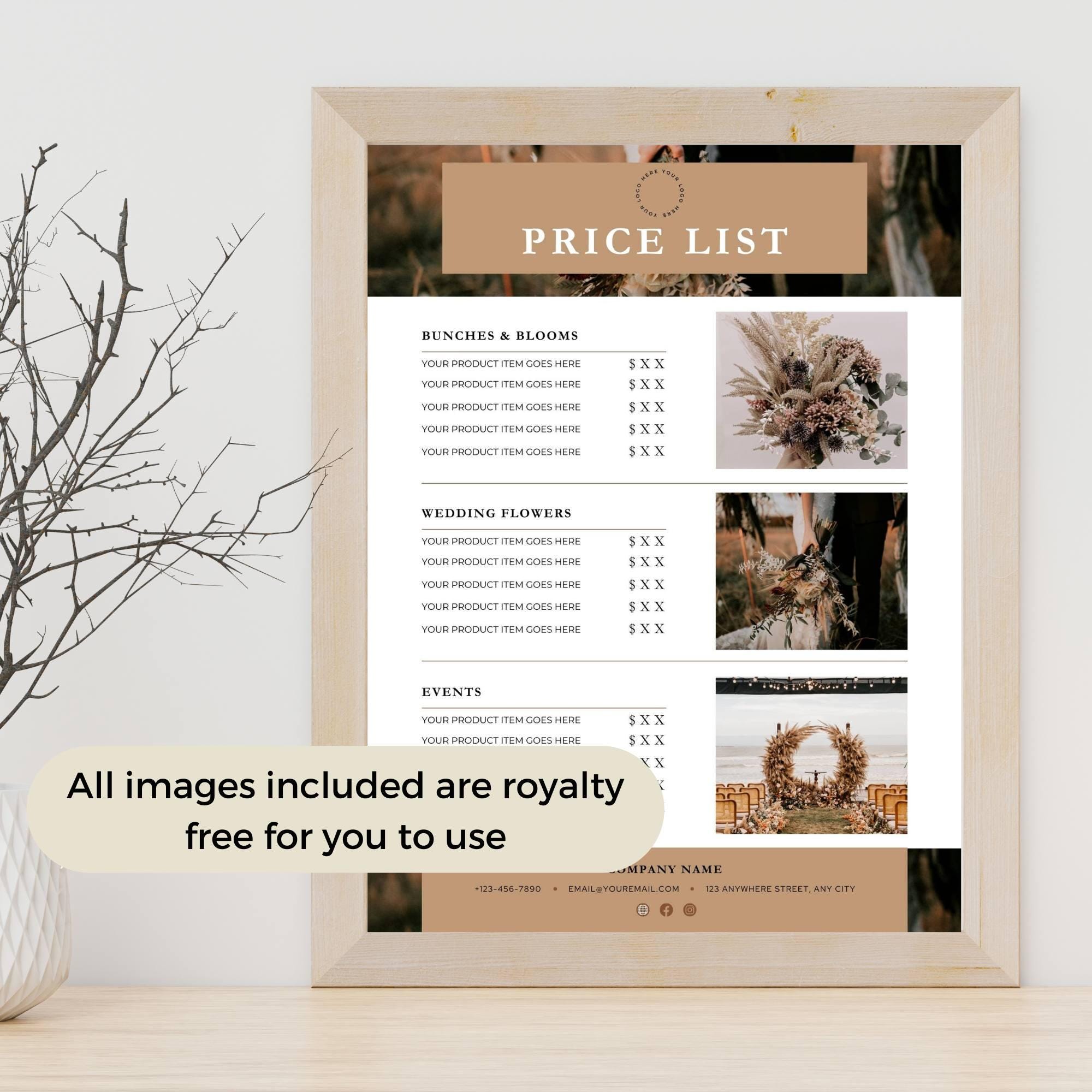 Editable Florist Price List Canva Template, Modern Floral Pricing Sheet ...