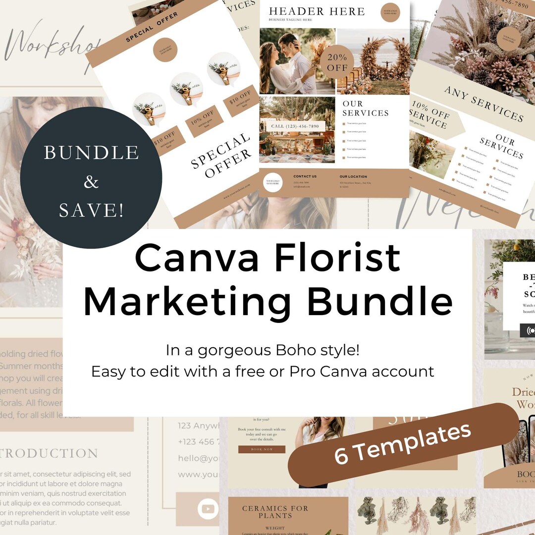Boho Florist Canva Template Bundle: Rustic Chic Social Media Kit - Etsy