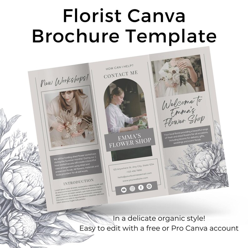 Canva Florist Double-sided Trifold Brochure, Canva Template, Editable ...