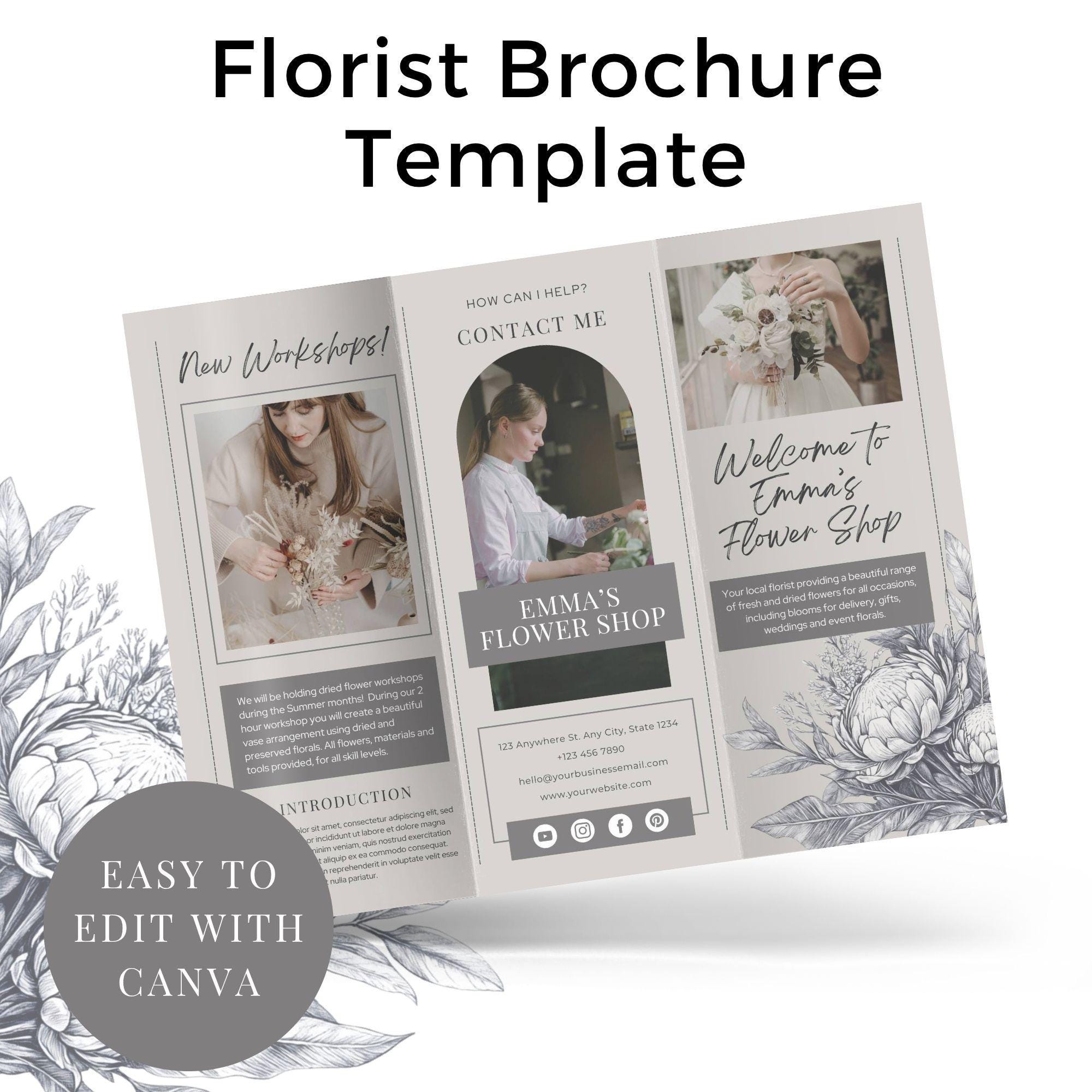 Editable Canva Florist Trifold Brochure Template, Double Sided Business ...