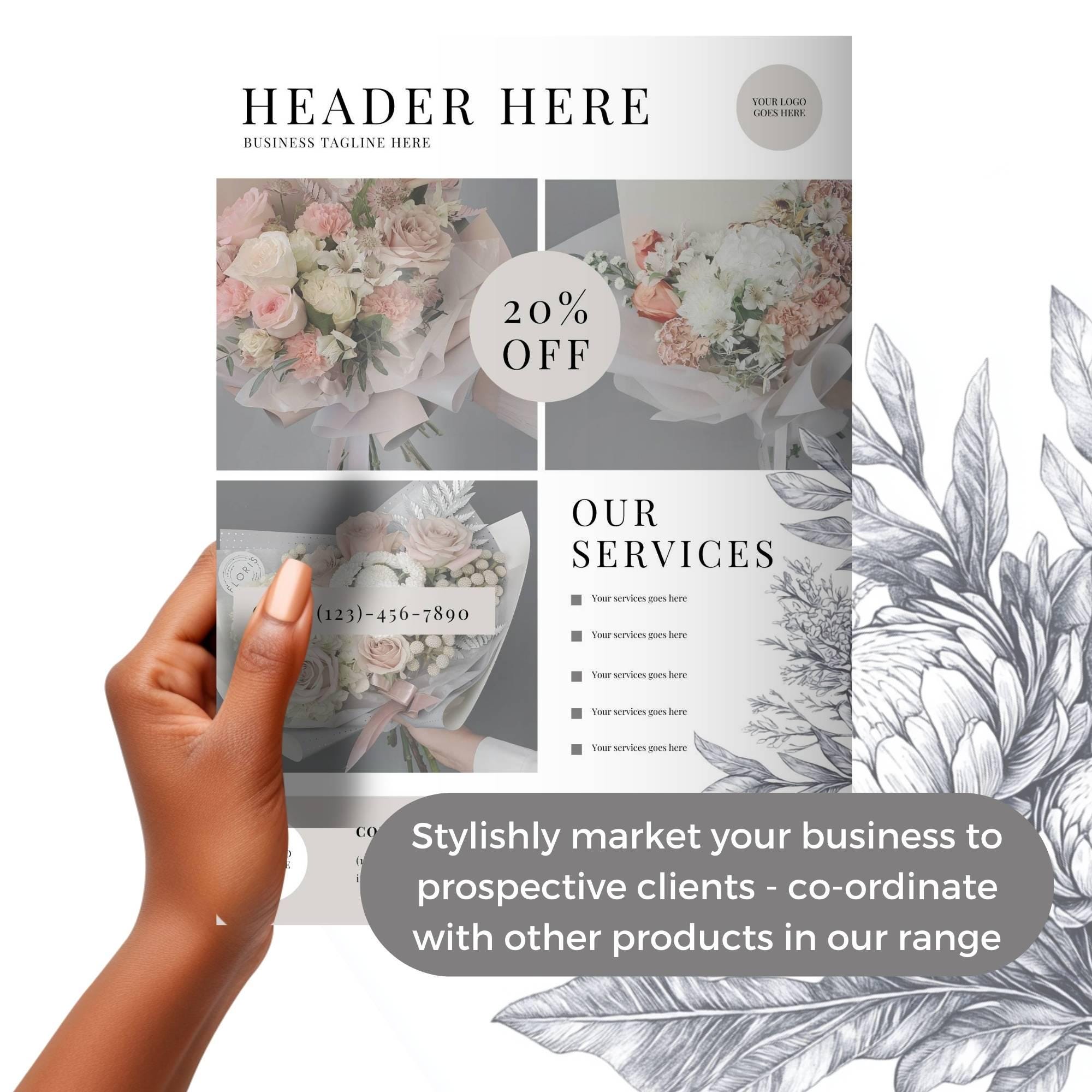 Flower Shop Flyer Template, Editable Florist Business Flyers, Flower ...