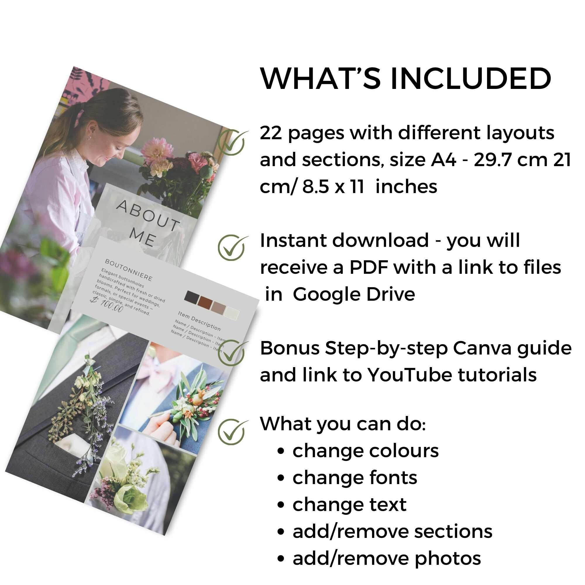 Editable Florist Lookbook Template Canva | Prefilled Flower Shop ...