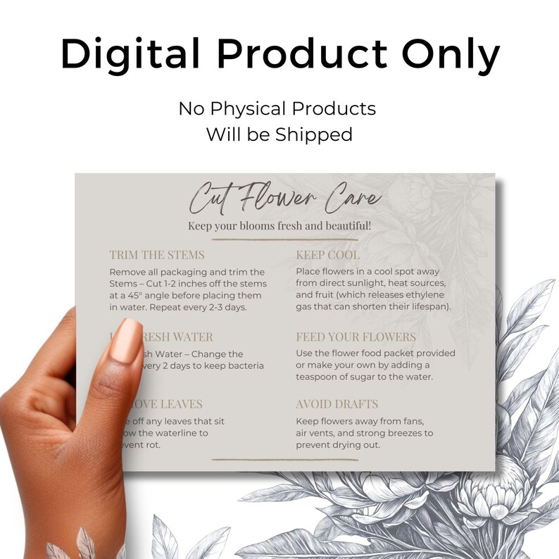 Fresh Flower Care Card for Florists Template, Printable Florist Care ...