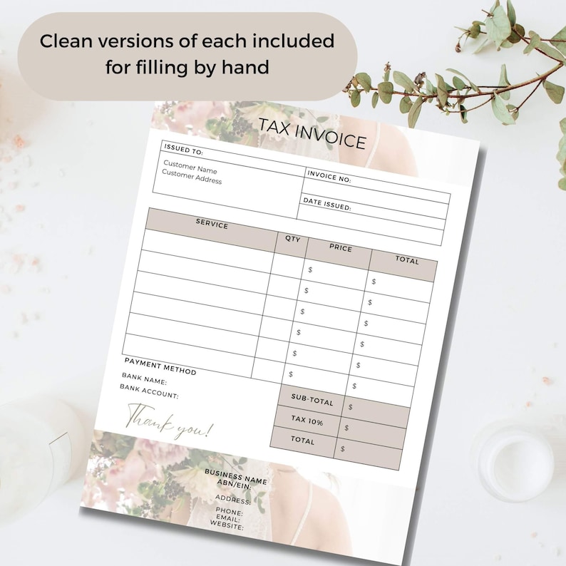 Wedding Florist Invoice Template: Editable Canva Floral Invoice ...