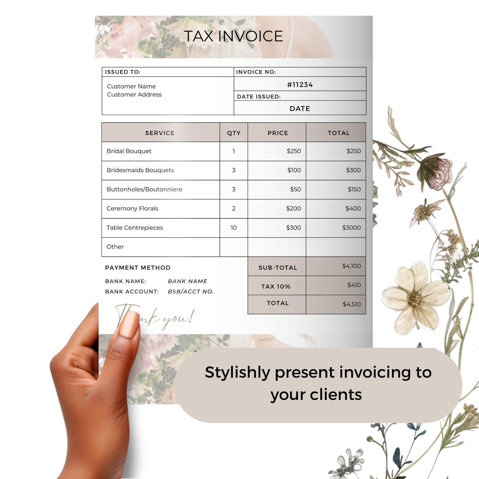 Wedding Florist Invoice Template Bundle | Editable Canva Floral Invoice ...