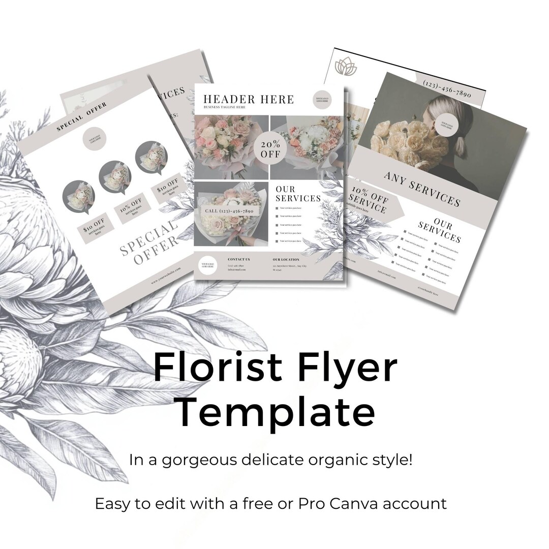 Flower Shop Flyer Template, Editable Florist Business Flyers, Flower ...