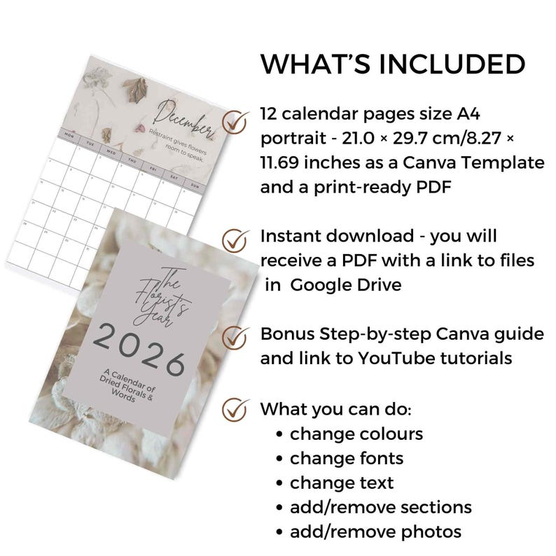 Florist 2026 Calendar | Editable Canva Template for Florists | Monthly ...