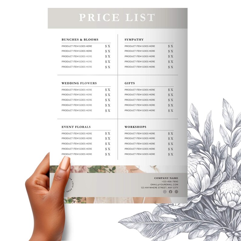 Editable Florist Price List Template: Modern Organic Theme (canva) - Etsy