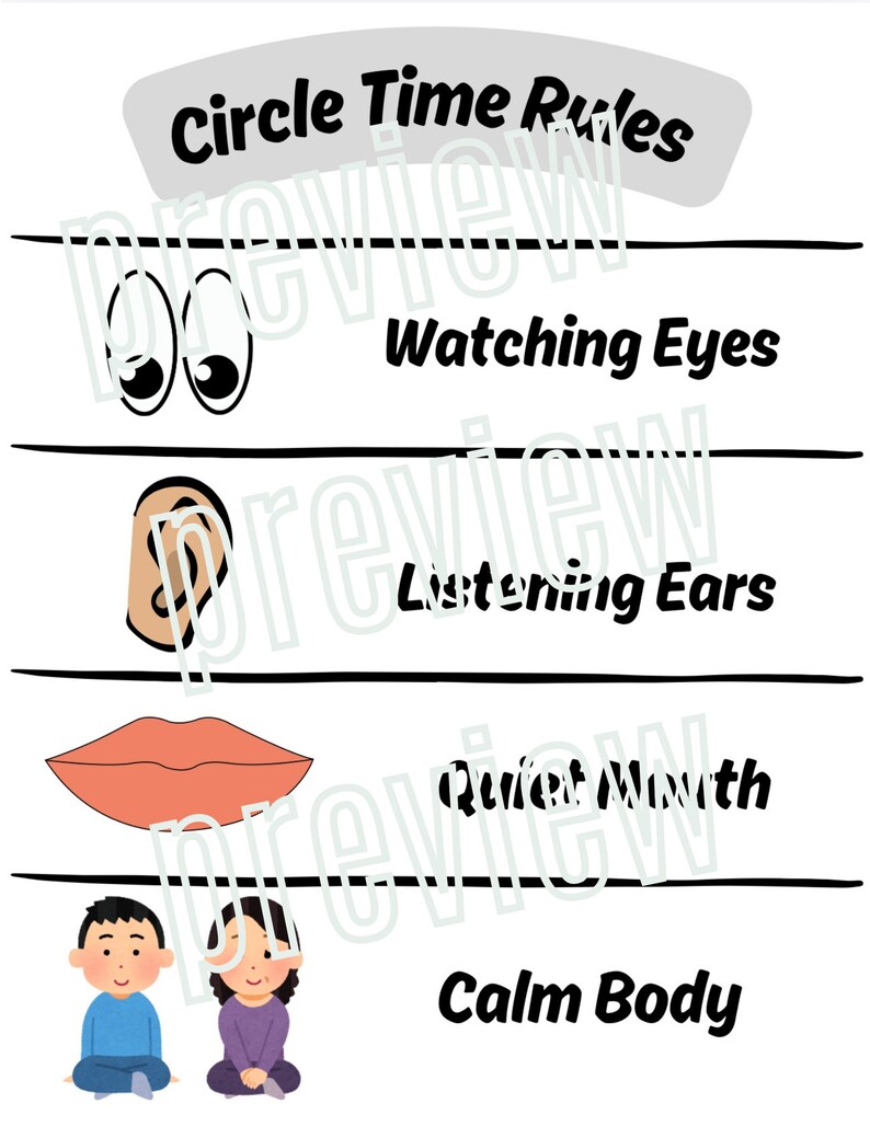 Circle Time Rug Time Rules - Calm Body Listening Ears Quiet Mouth ...