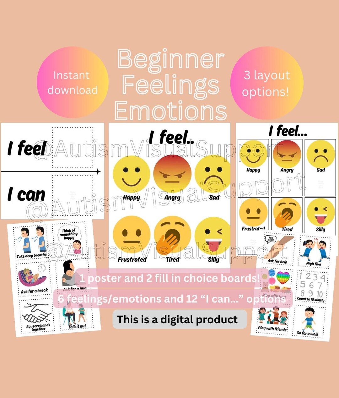 Feelings Emotions Chart Poster for Toddlers Simple I Feel - Calm Choice ...