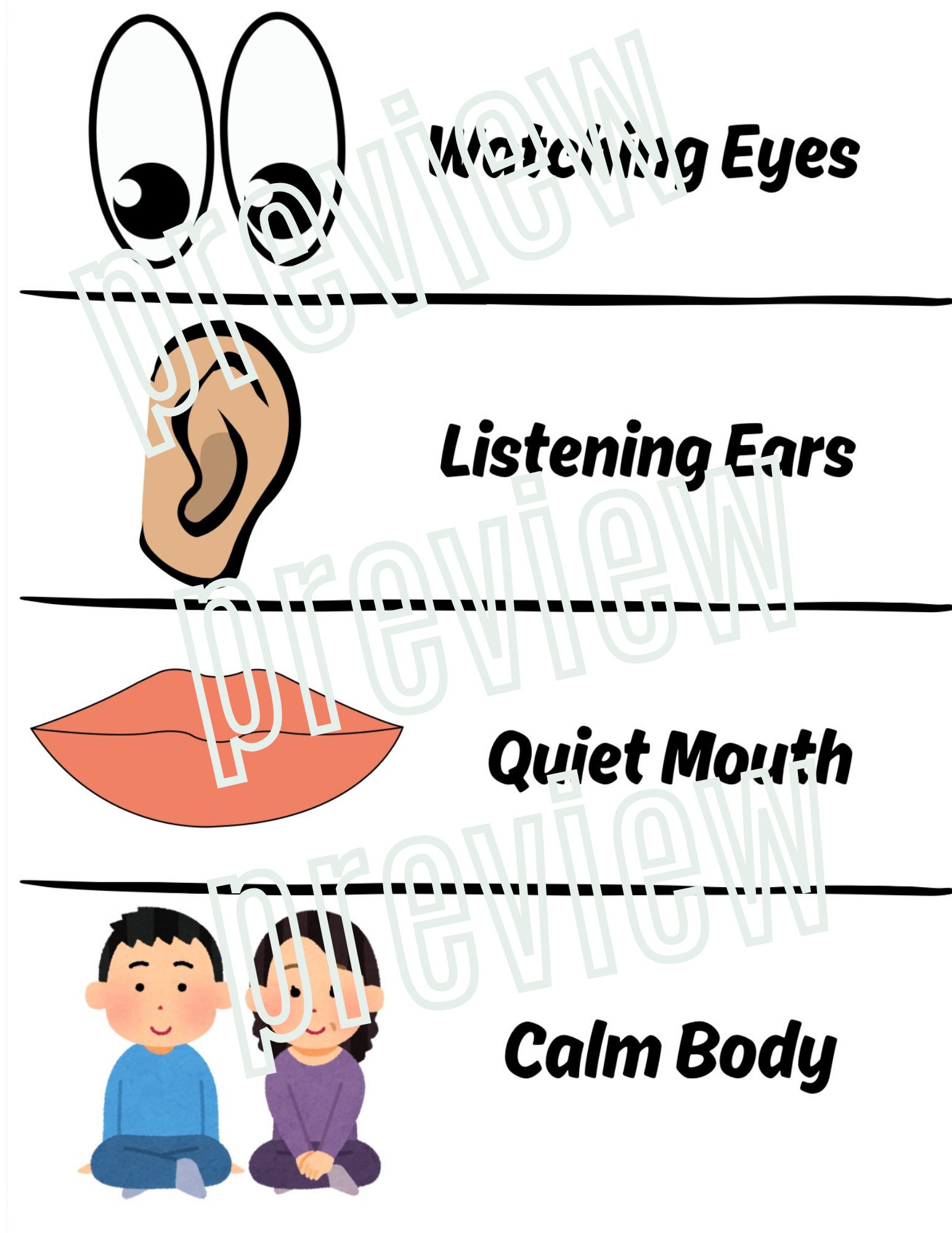 Circle Time Rug Time Rules - Calm Body Listening Ears Quiet Mouth ...