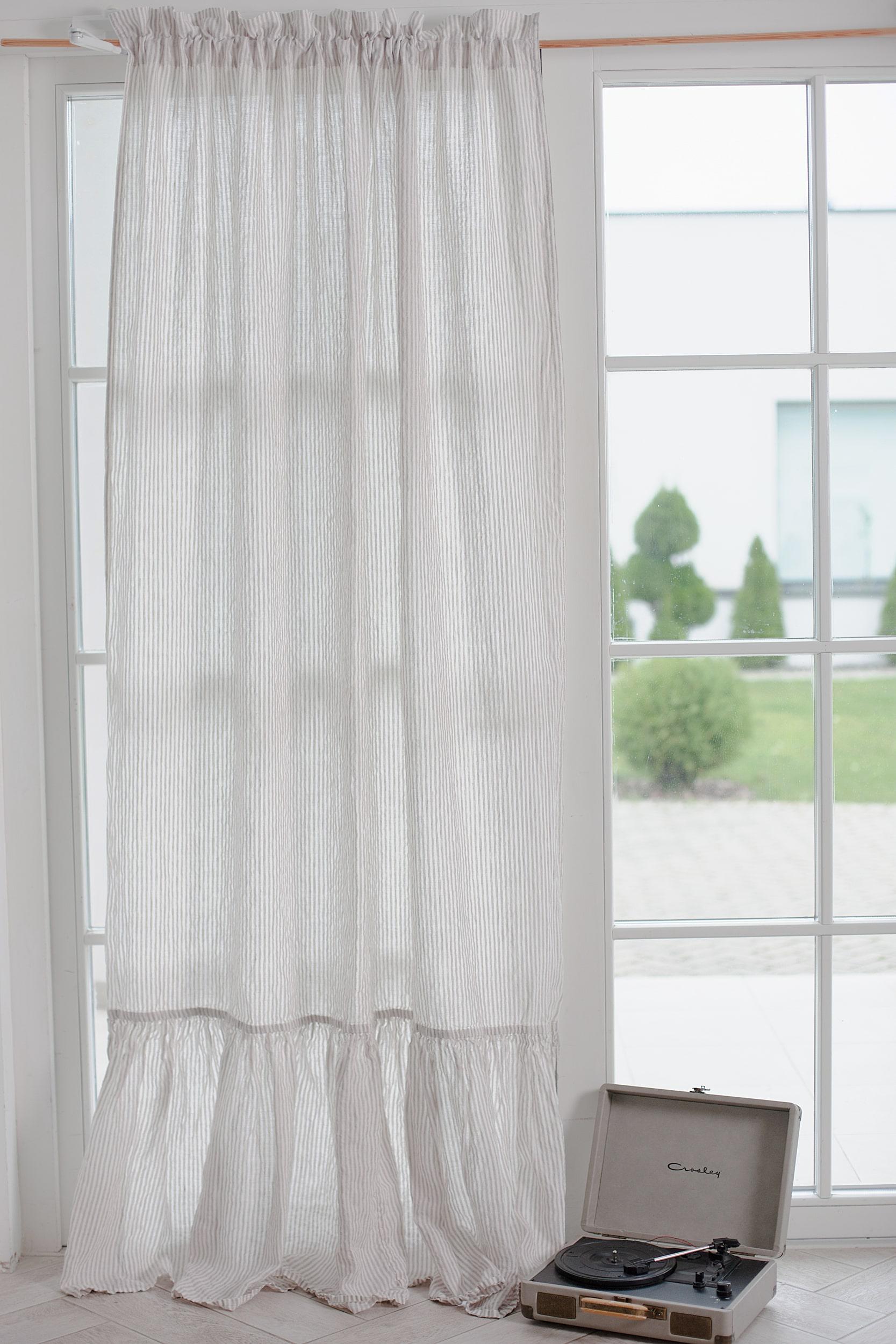 Ruffled Linen Curtain Panel: Farmhouse Style, Organic Flax - Etsy