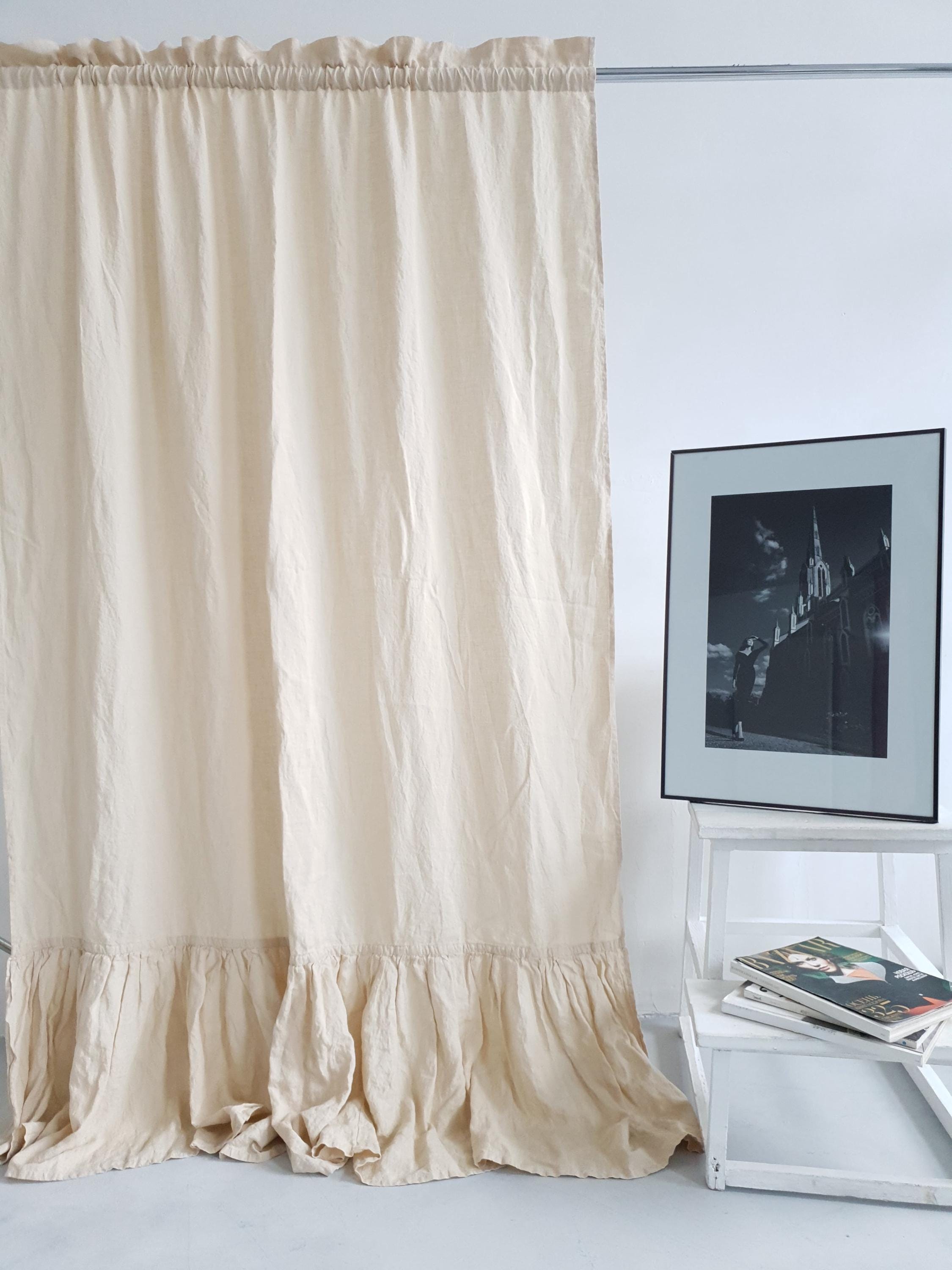 Ruffled Linen Curtain Panel: Farmhouse Style, Organic Flax - Etsy