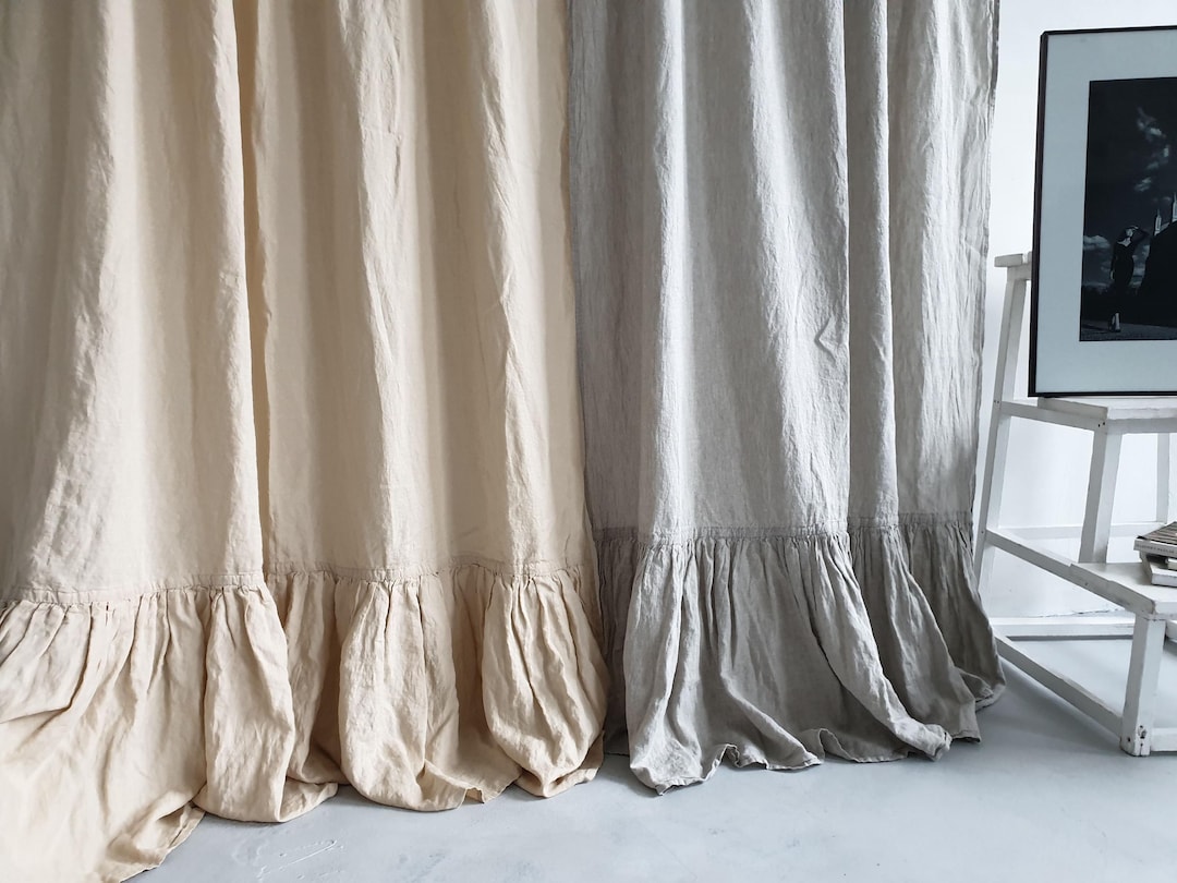 Ruffled Linen Curtain Panel: Farmhouse Style, Organic Flax - Etsy