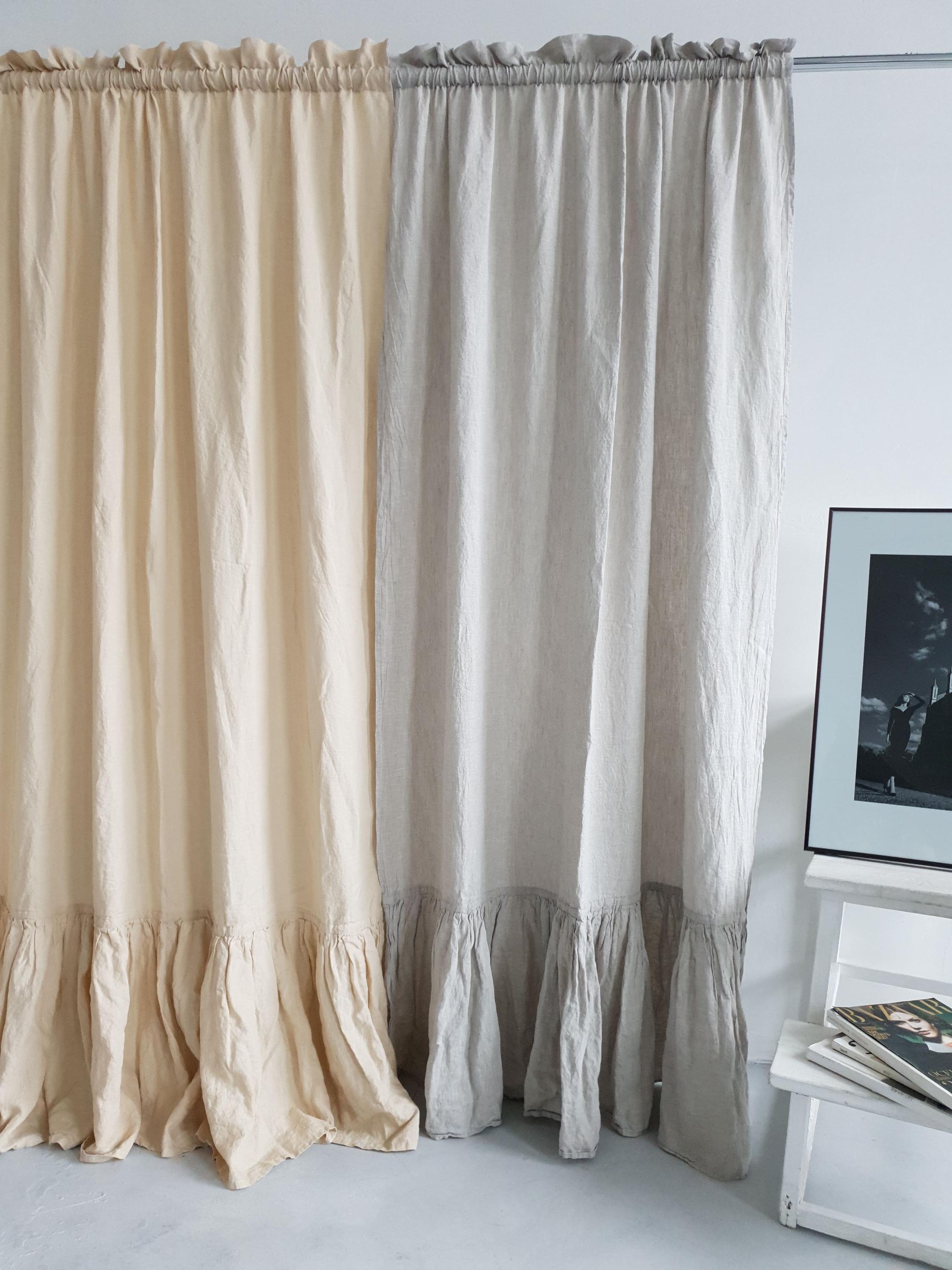 Ruffled Linen Curtain Panel: Farmhouse Style, Organic Flax - Etsy