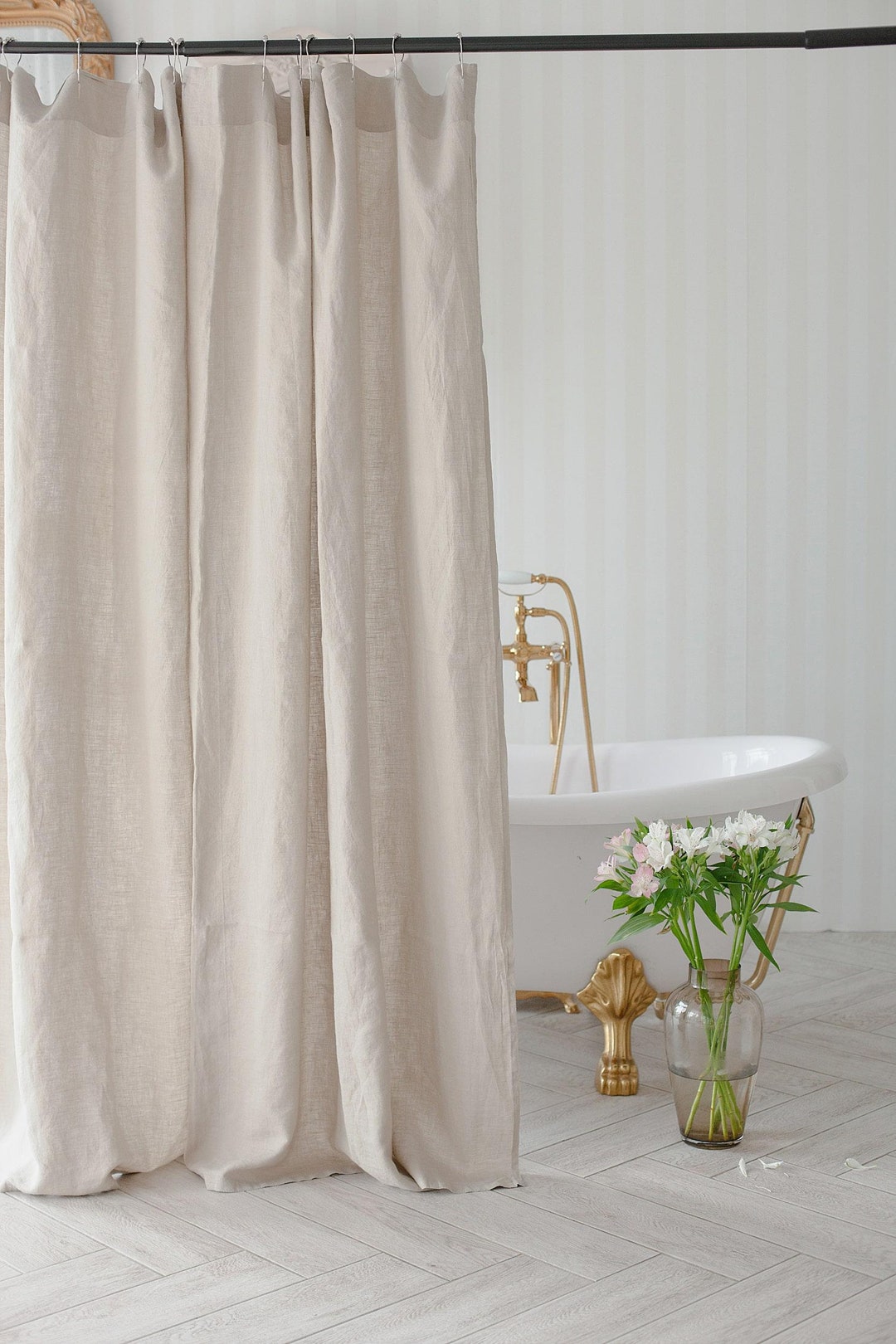 Handmade Linen Shower Curtain: Stonewashed Shabby Chic Bathroom Panel ...