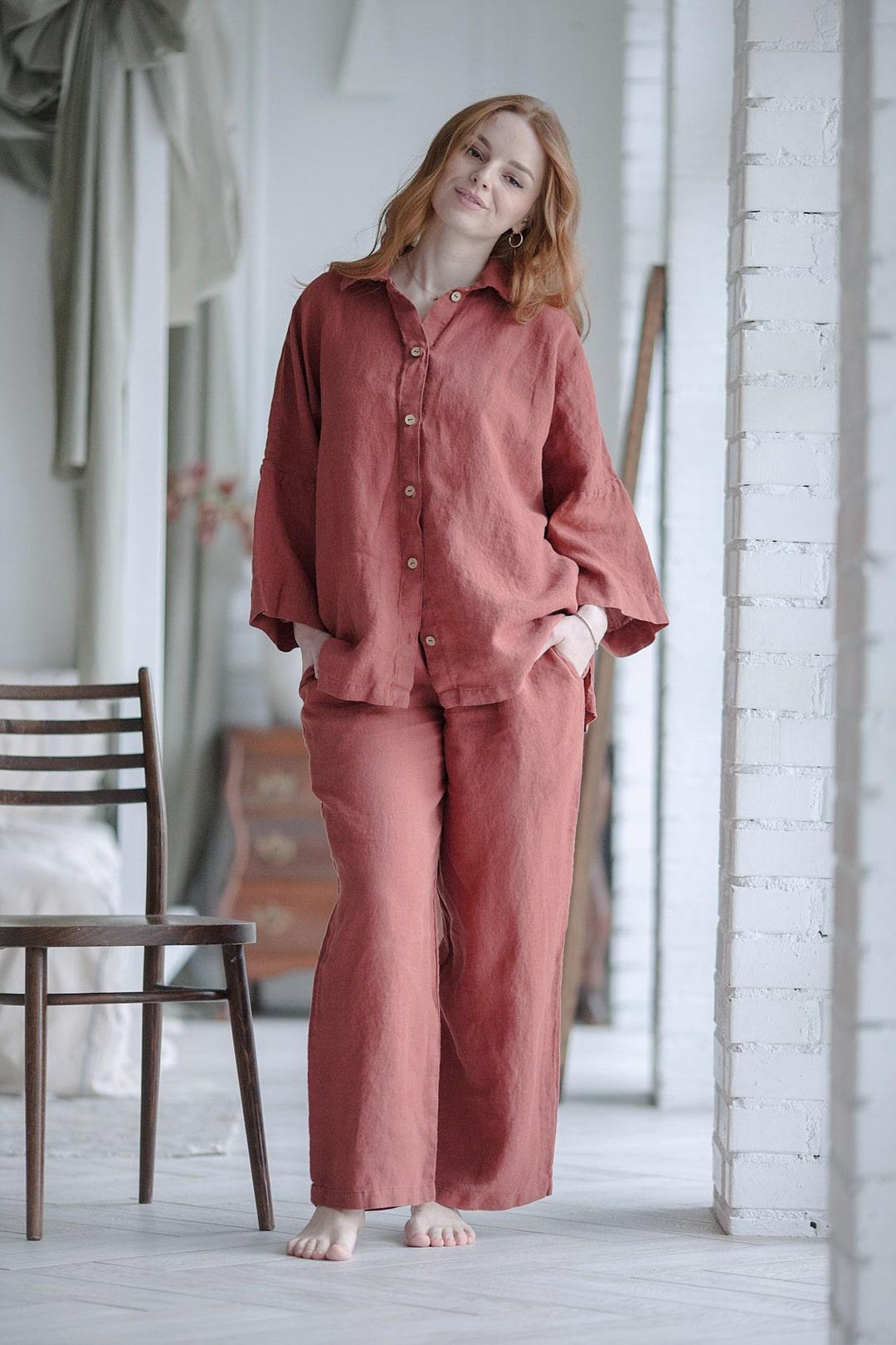 Soft Organic Linen Pajamas Set Natural Loungewear Sleepwear Woman ...