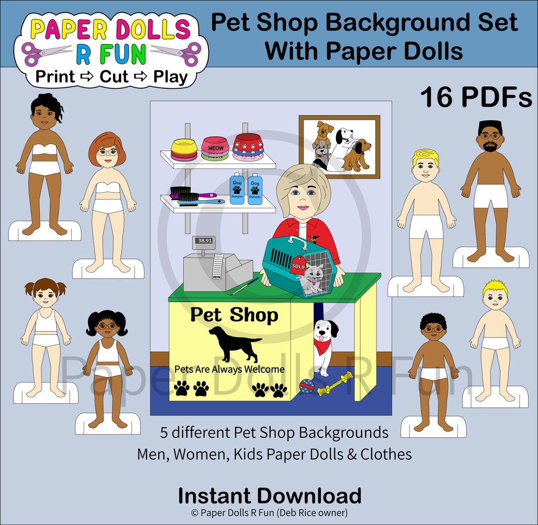 Pet Shop Paper Doll Background Play Set Pet Shop Backgrounds, Paper ...