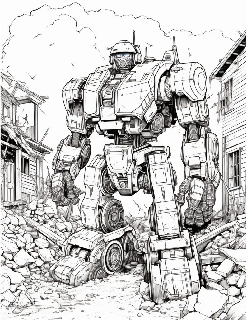 Robot10 Coloring Page for Kids & Adults Coloring Sheet Mech - Etsy