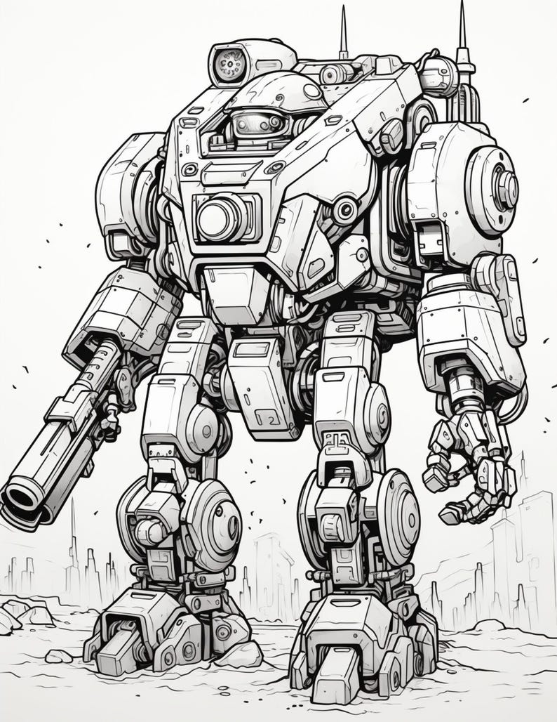 Robot3 Coloring Page for Kids & Adults Coloring Sheet Mech - Etsy