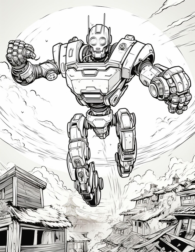 Robot7 Coloring Page for Kids & Adults Coloring Sheet Mech - Etsy