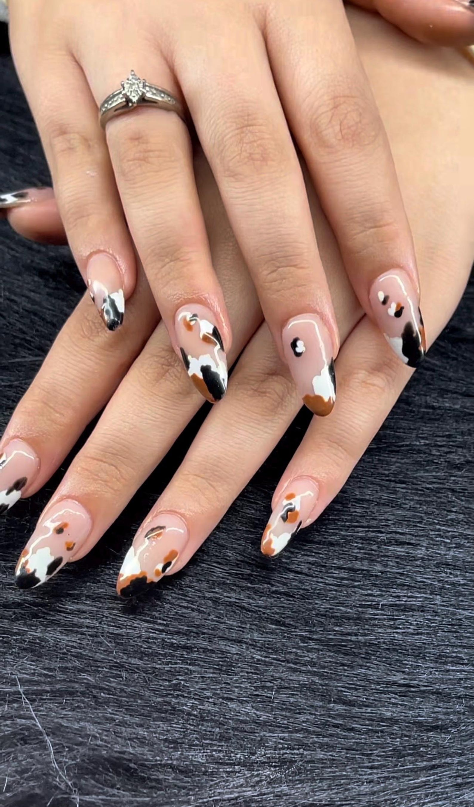 Cow Print Press on Nails, Cow Fake Nails, Almond Press on Nail, Nail ...