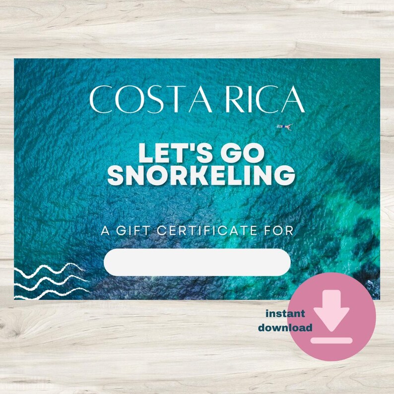 Costa Rica Snorkeling Gift Certificate, Editable Costa Rica Voucher ...
